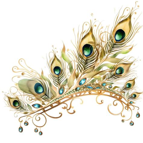 Premium Ai Image Beautiful Beige And Gold Crown Made Of Peacocks