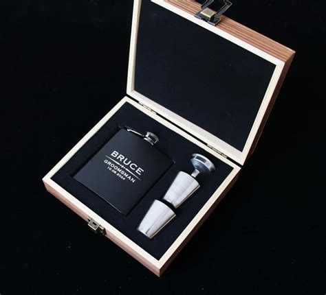 Personalized Flask With Wooden Box Engraved Hip Flask Best Man T