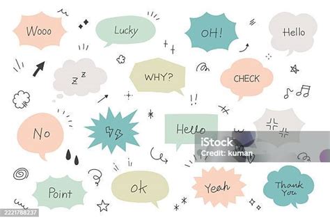 손으로 그린 장식품 편지 및 말풍선 벡터 일러스트 레이 션 세트 음표 하트 별 반짝이 장식 프레임 대화 풍선 문자 기호에 대한 스톡 벡터 아트 및 기타 이미지 Istock