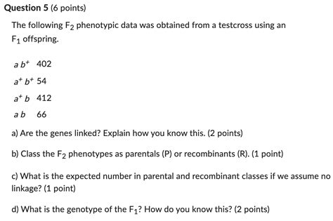 Solved Question 5 6 Points The Following F2 Phenotypic Chegg