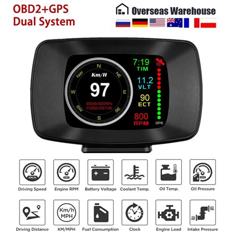 자동차 Obd2 온보드 컴퓨터 자동 디지털 여행 컴퓨터 Hud 헤드 업 디스플레이 Gps 속도 연료 소비 온도 알람 Obd