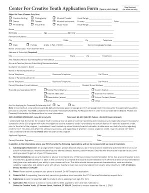 Fillable Online Crec Center For Creative Youth Application Form Type