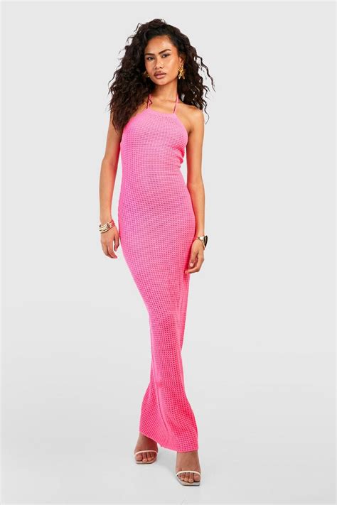 Gehaakte Maxi Jurk Met Halter Neck Boohoo
