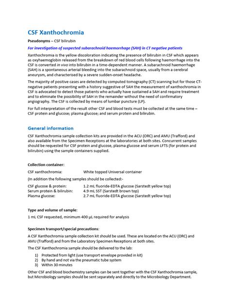 Csf Xanthochromia Pdf Cerebrospinal Fluid Clinical Medicine