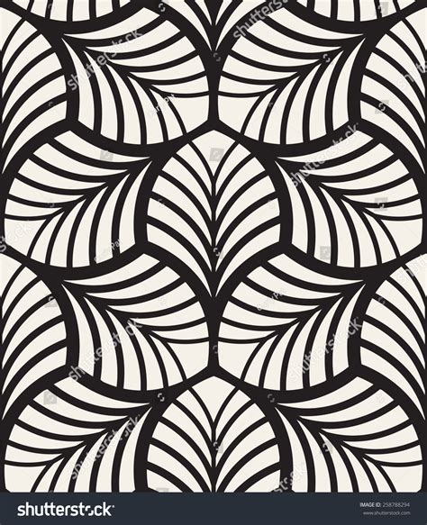 Vector Seamless Pattern Monochrome Graphic Design Decorative Geometric Leaves Regular Floral