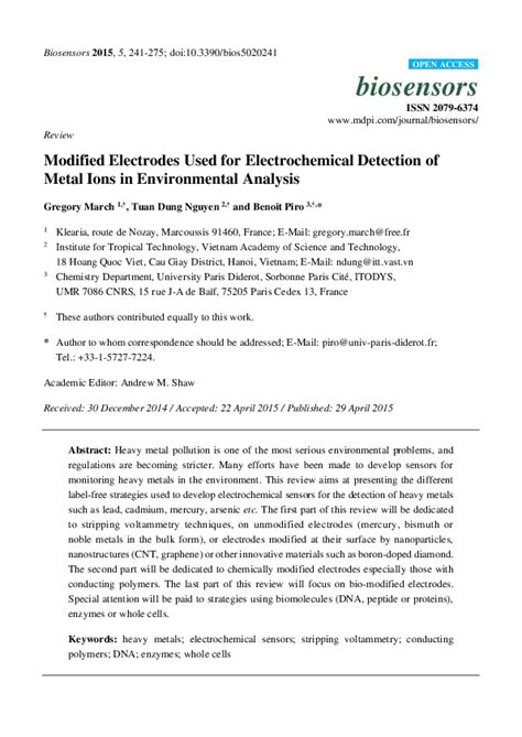 Pdf Electrochemical Sensors For Heavy Metal Detection