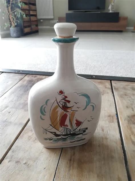 ALTE GROSSE ULMER Keramik Flasche 50er 60er Jahre Design Handbemalt