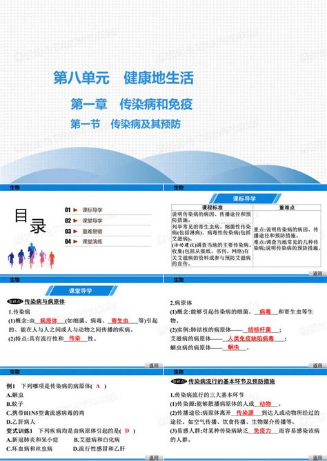最新人教版八年级下册生物第八单元健康地生活第一章传染病和免疫第一节传染病及其预防ppt模板下载编号lznngwrw熊猫办公