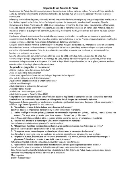 Biografía De San Antonio De Padua Estudiantes Pdf Teología