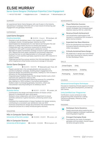 Game Design CV Examples Guide For Game Design CV Examples Guide For