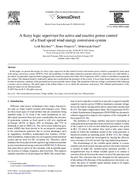 Pdf A Fuzzy Logic Supervisor For Active And Reactive Power Control Of
