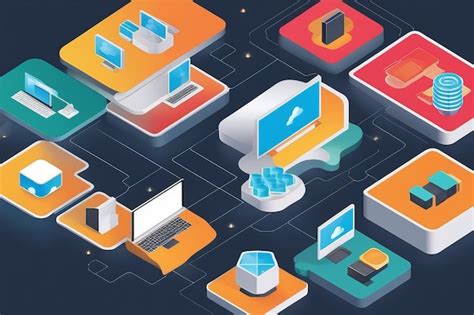 Premium Photo Digital Cloudscape Abstract Isometric Technology In The Virtual Sky