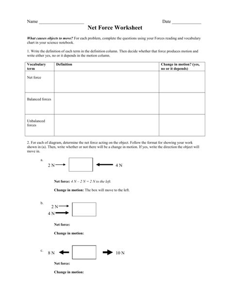 Net Force Worksheet Answer Key Db Excel