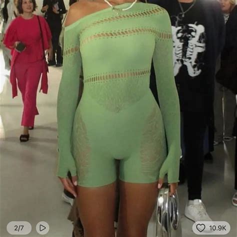 Green Mesh Play Suit Mesh See Through Worn Once Depop