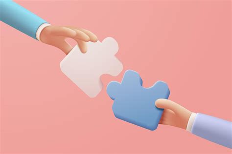 3d 직소 퍼즐 조각 팀워크의 상징 사람들의 손에 문제 해결 비즈니스 도전 연결 직소 퍼즐 파트너십 개념 3d 팀워크 아이디어