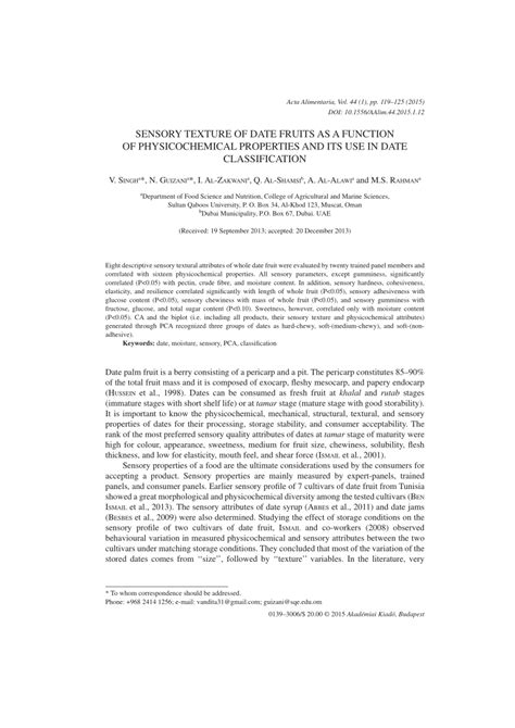 Pdf Sensory Texture Of Date Fruits As A Function Of Physicochemical Properties And Its Use In