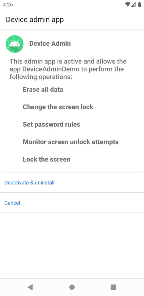 device admin how can i disable the uninstall button of an app in