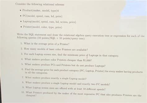 Solved Consider The Following Relational Schema