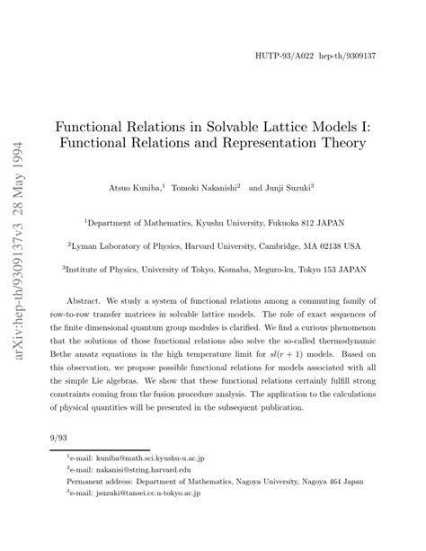 Pdf Functional Relations In Solvable Lattice Models I Functional Relations And Representation