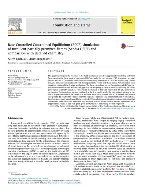 Pdf Rate Controlled Constrained Equilibrium Rcce Simulations Of Turbulent Partially Premixed