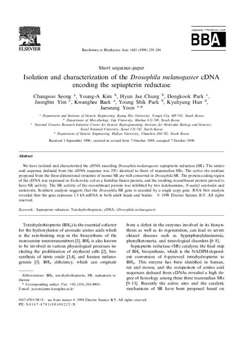 Pdf Isolation And Characterization Of The Drosophila Melanogaster Cdna Encoding The