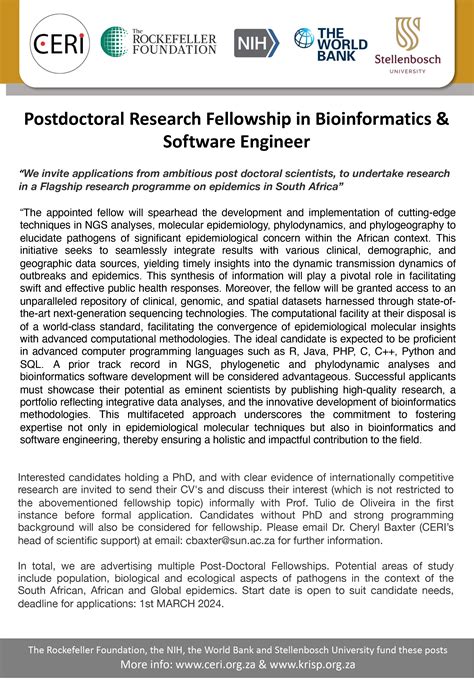 Postdoctoral Research Fellowship In Bioinformatics And Software Engineer