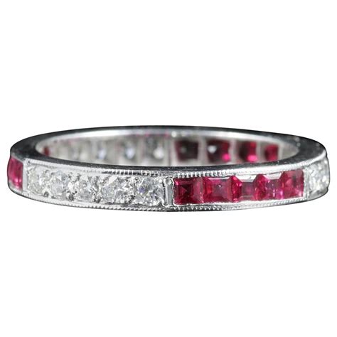 Ruby Diamond Eternity Ring 18 Carat White Gold Old Cut Diamonds For