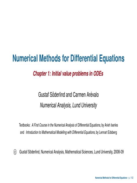 Numerical Methods For Differential Equations Chapter 1 Initial Value Problems In Odes
