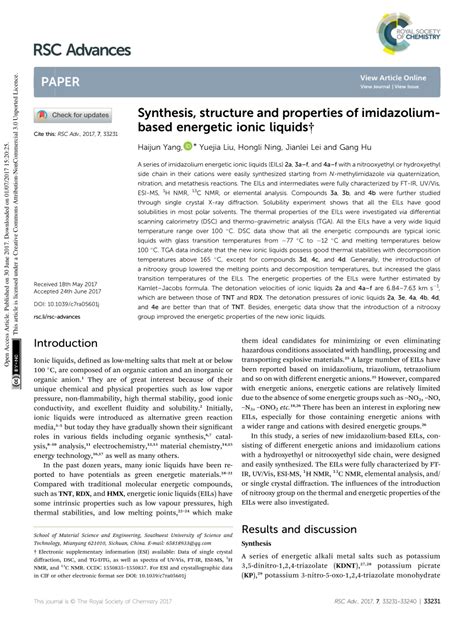 Pdf Synthesis Structure And Properties Of Imidazolium Based