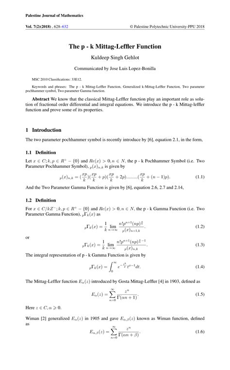 Pdf The P K Mittag Leffler Function
