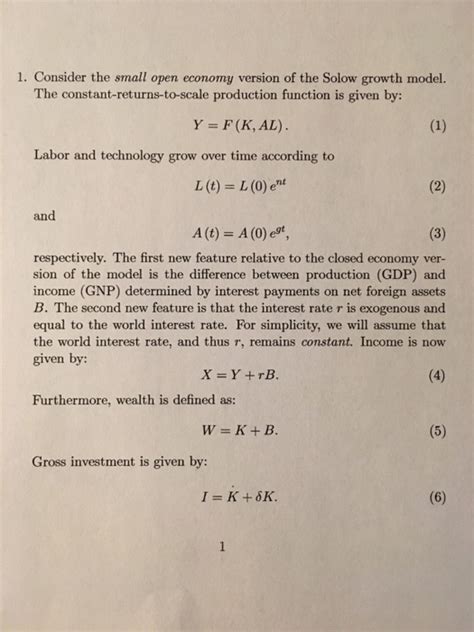 1 Consider The Small Open Economy Version Of The