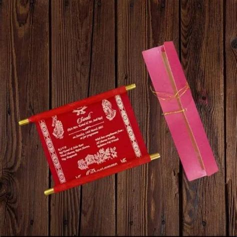 Kl18 Velvet Fabric Scroll Wedding Invitation Card At ₹ 60piece