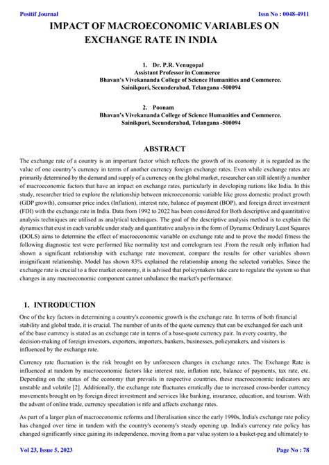 PDF IMPACT OF MACROECONOMIC VARIABLES ON EXCHANGE RATE IN INDIA