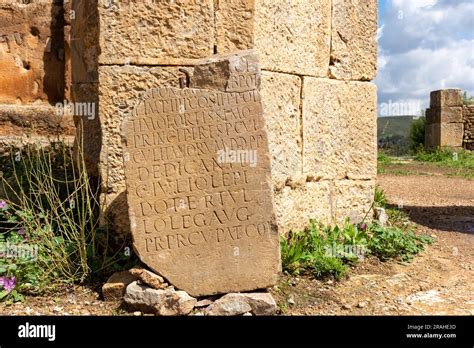 Stone With An Inscription In Latin Script In The Ancient Town Of Cuicul Unesco World Heritage