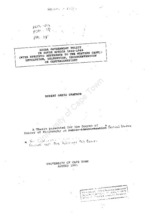 Pdf Local Government Policy In South Africa 1980 1989 With Specific Reference To The Western