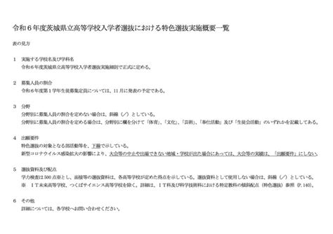 【高校受験2024】茨城県立高、特色選抜実施概要一覧を公開 リセマム