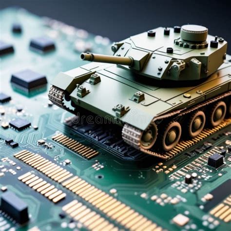 Close Up On A Military Tank On A Powerful Computer Board Stock
