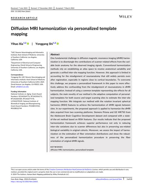 Pdf Diffusion Mri Harmonization Via Personalized Template Mapping