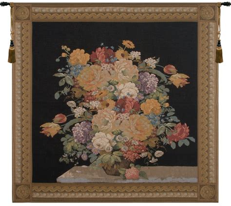 Elegant Floral Masterpiece Black European Wall Tapestry