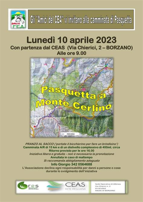 Lunedì 10 aprile la camminata di Pasquetta a Monte Cerlino Comune di