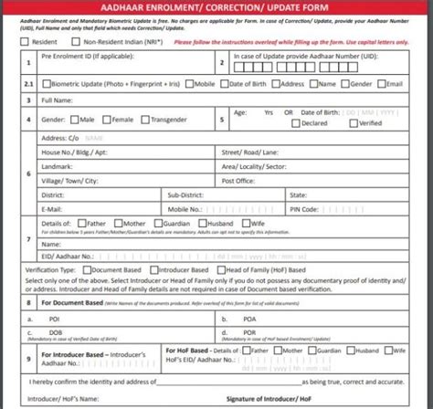 Aadhaar Card Correction Form How To Fill Aadhaar Card Enrolment