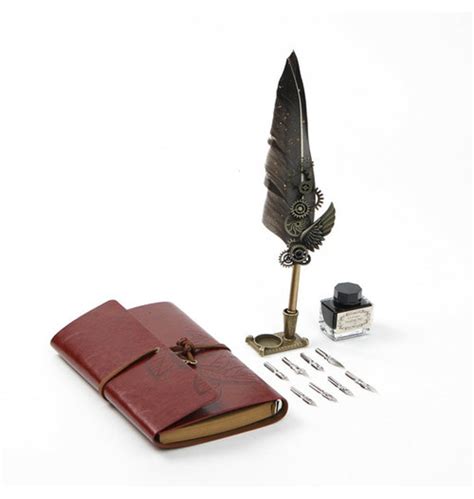 5종 이카루스 깃털 만년필 노트세트 캘리그라피 깃펜 퀼펜 펜촉 고급 선물 잉크 컨버터 카트리지 티몬