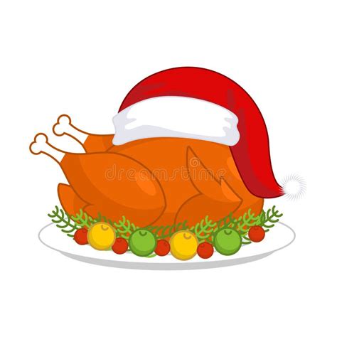 Dinde De Noël Dans Le Chapeau De Santa Claus Volaille De Rôti De Plat