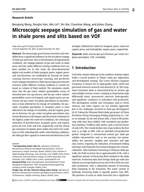 Pdf Microscopic Seepage Simulation Of Gas And Water In Shale Pores And Slits Based On Vof
