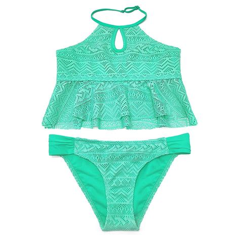Shekini Girls Halter Keyhole Bathing Suit Ruffles Grandado