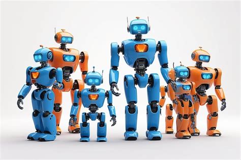 Premium Photo Small Robots With Human Face And Body Humanoid Artificial Intelligence Ai Orange