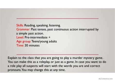 Murder Mystery In The Classroom Gene English Esl Powerpoints