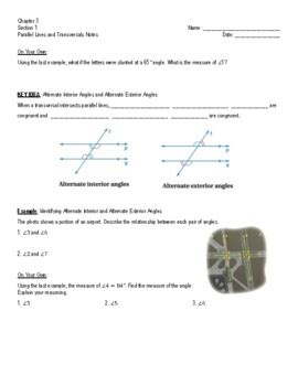 Parallel Lines And Transversals Guided Notes By P Solves Problems
