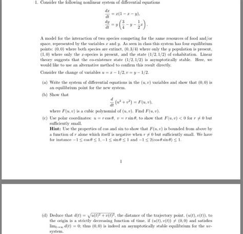 Solved 1 Consider The Following Nonlinear System Of