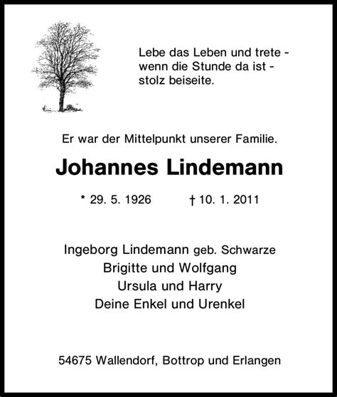 Traueranzeigen Von Johannes Lindemann Trauer In NRW De
